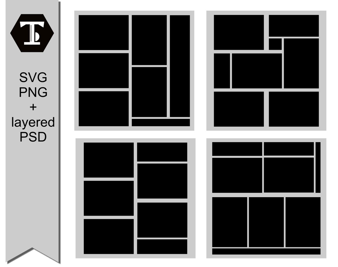 Scrapbook Layout Template: Photo Collage Bundle (SVG, PNG, PSD) - Etsy