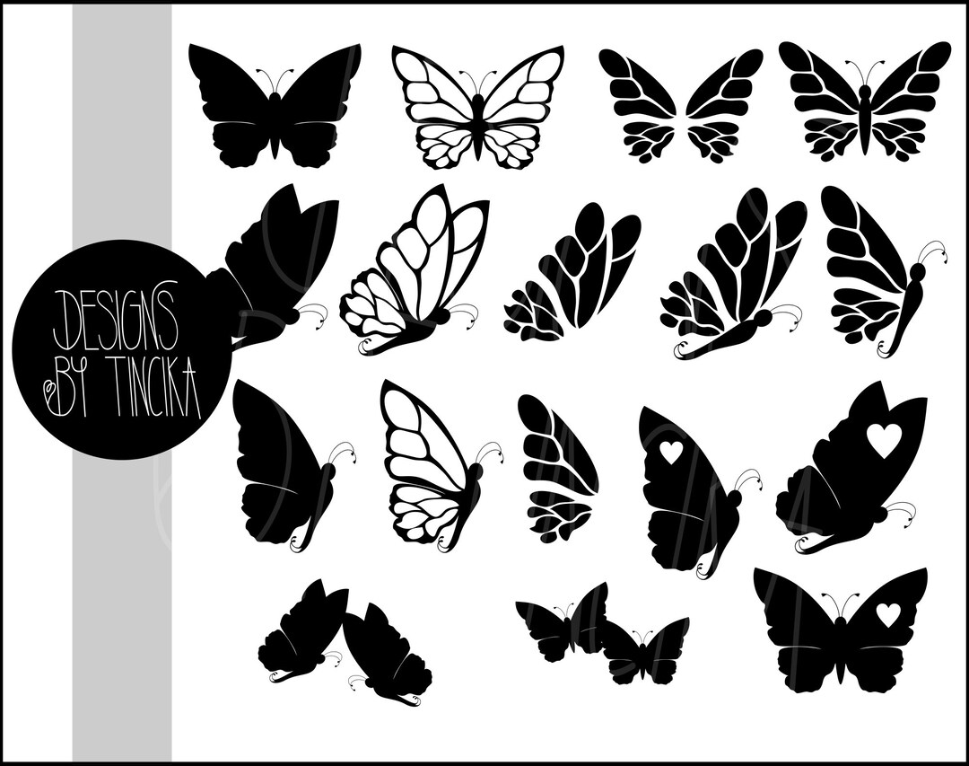Paquete SVG de mariposa monarca de 17 diseños de silueta y contorno ...