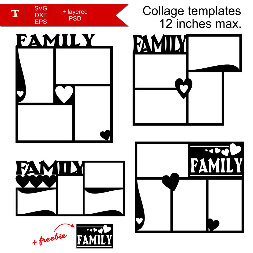 Family Photo Collage Frame SVG: Cricut & PNG Templates - Etsy