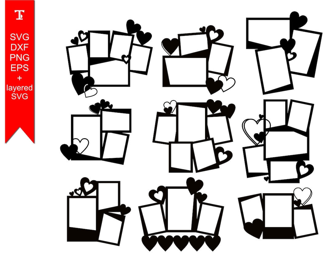 3 and 5 Picture Collage Frames With Hearts, SVG Files for Cricut ...