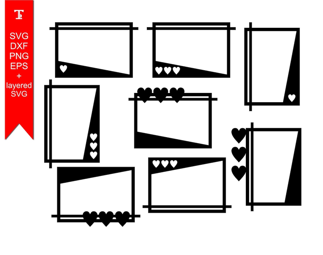 5x7 Picture Frame Templates Decorated With Hearts, Vector SVG DXF and ...