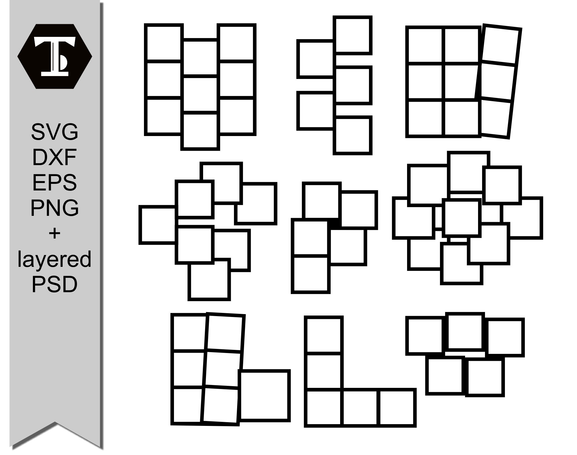 3x3 Photo Collage Frames SVG Bundle: DIY Clipart Templates (digital ...