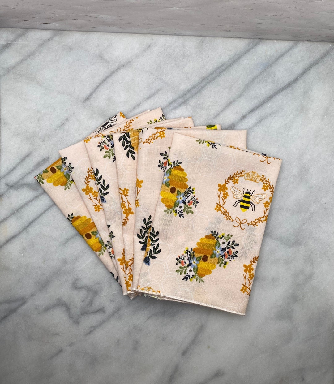 Set of 6 14X14 Cotton Cloth Napkins Eco Friendly Napkins Floral Bees ...