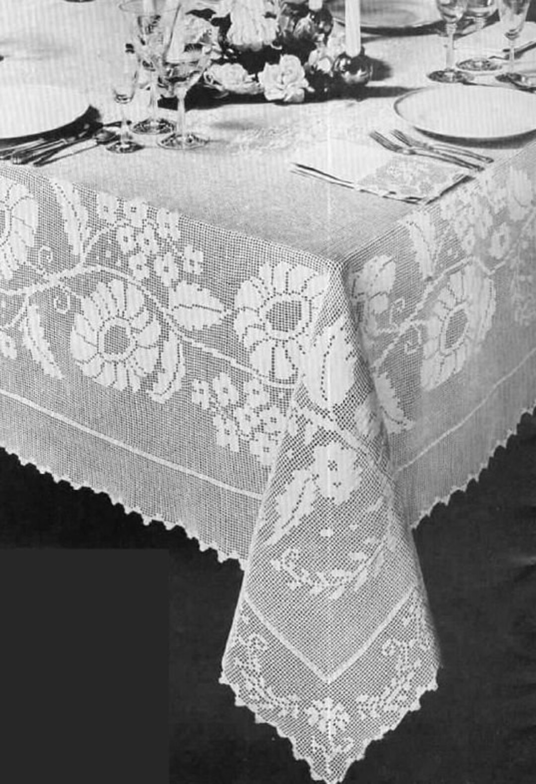 Filet Crochet Tablecloth and Napkins Pattern, PDF Instant Digital ...