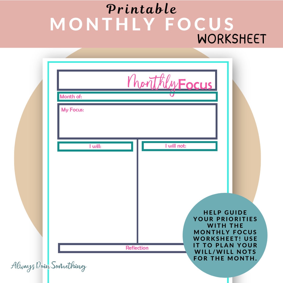 Printable Monthly Focus Worksheet – Stay on Track and Achieve Your ...