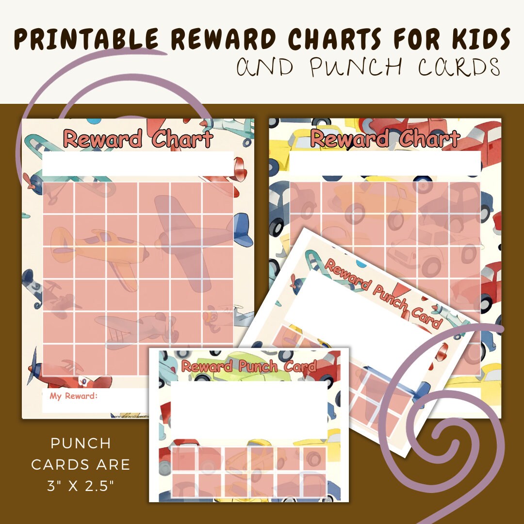 Cute Printable Reward Charts for Kids Incentive Punch Cards - Etsy