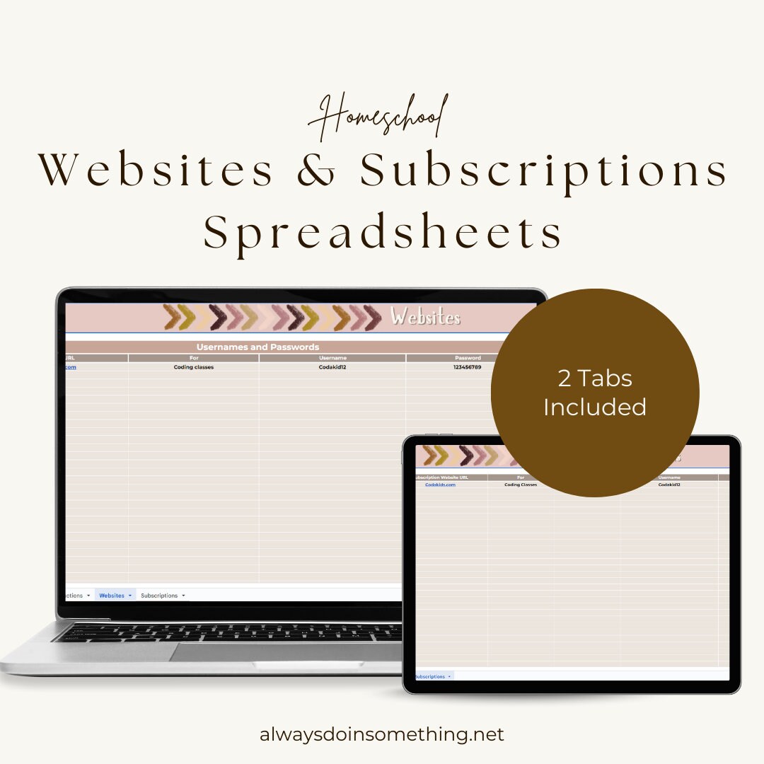 Google Sheets Homeschool Website & Subscription Tracker – Editable ...