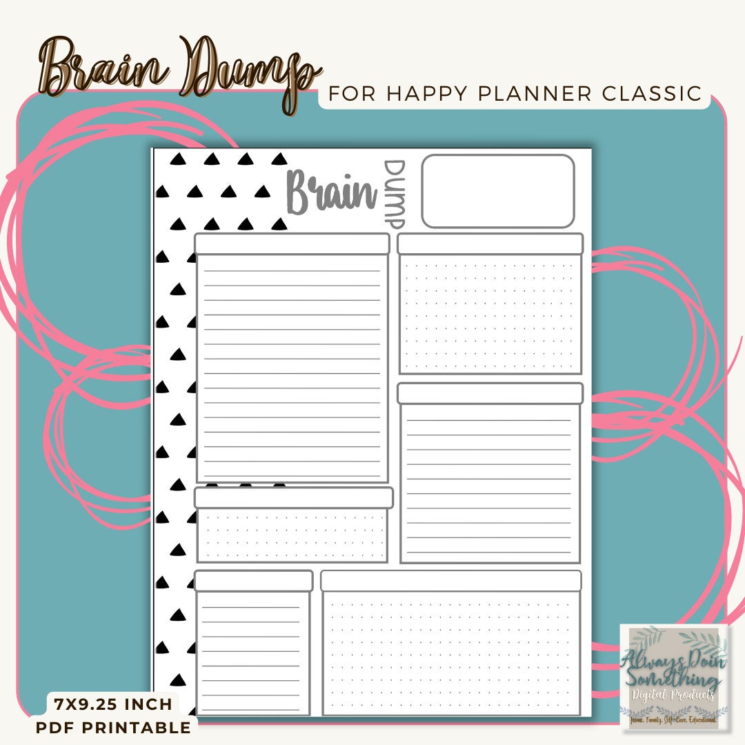 Printable Brain Dump Inserts for Happy Planner Classic | 4 Designs ...