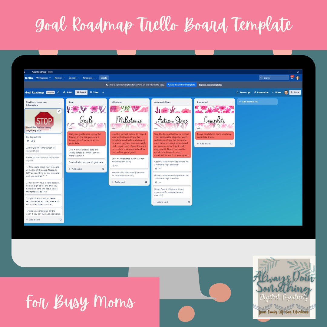 Goal Roadmap Trello Board Template - Etsy