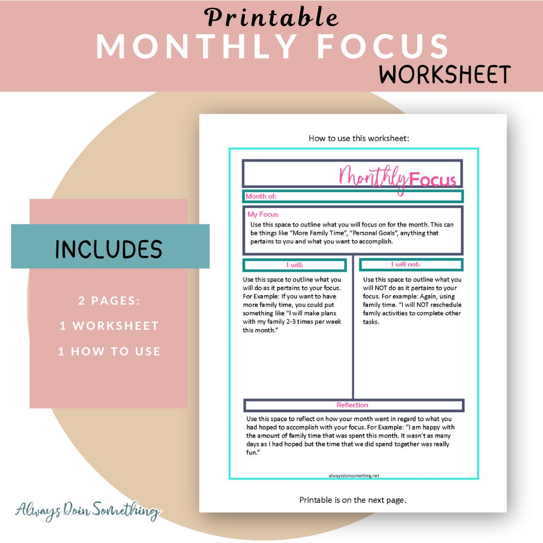 Printable Monthly Focus Worksheet – Stay on Track and Achieve Your ...