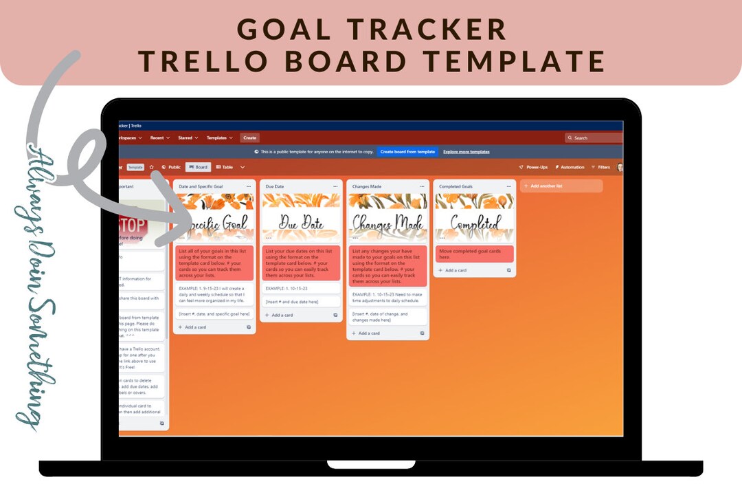 Goal Tracker Trello Board Template - Etsy