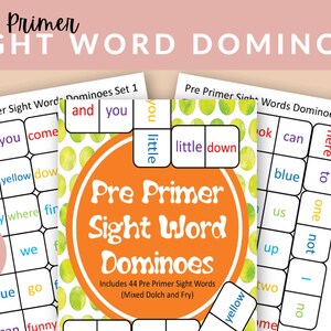 Fun Prek-k Sight Words Dominoes Game | Dolch & Fry Words | Printable ...