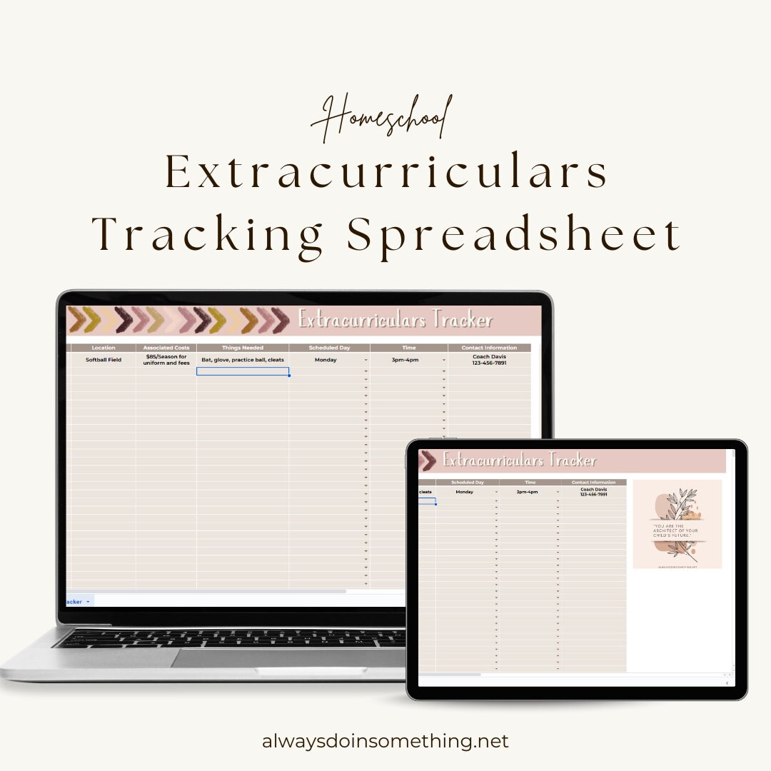 Google Sheets Homeschool Extracurricular Tracker – Editable Autofill ...