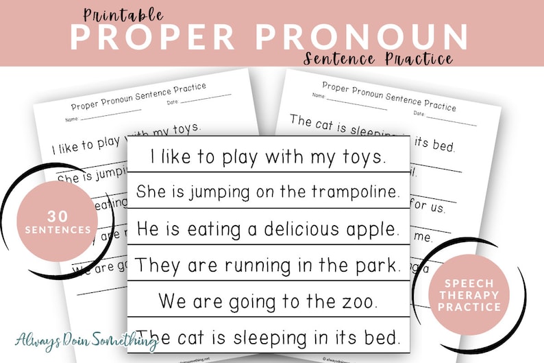 Pronoun Mastery Printable Practice Strips – Back-to-school Language ...