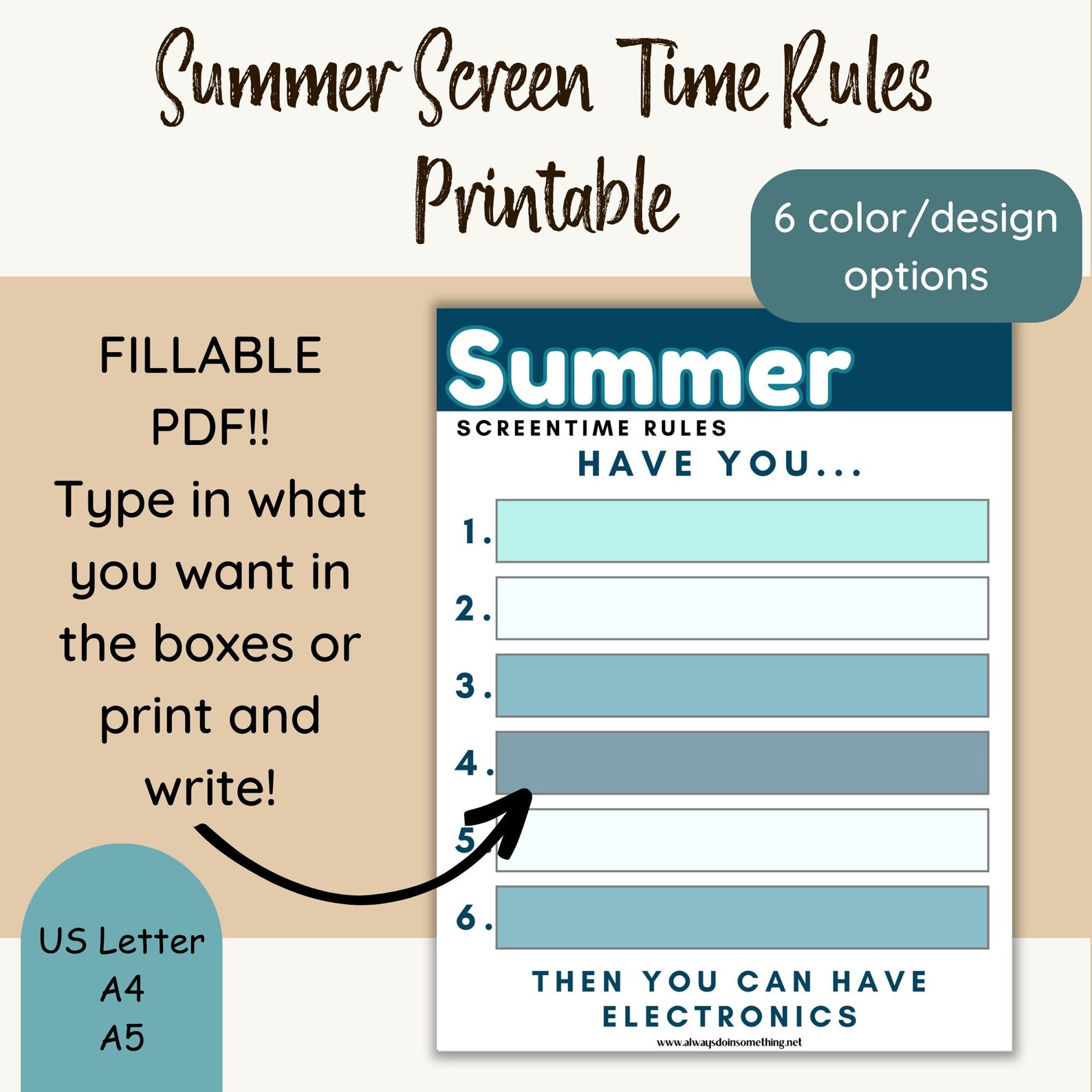 Summer Screen Time Rules Printable | Screen Time Rules Template ...