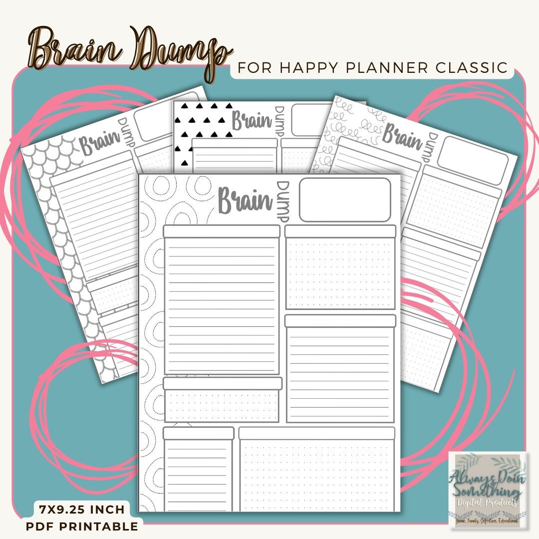 Printable Brain Dump Inserts for Happy Planner Classic | 4 Designs ...