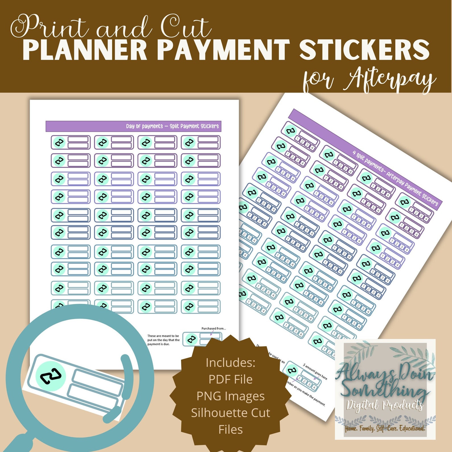 Payment Tracker Planner Stickers for Afterpay | Print and Cut Planner ...