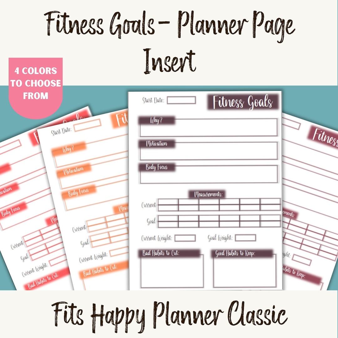 Fitness Goals Planner Page Insert | Fitness Goals Printable | Fitness ...