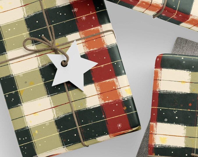Holiday Wrapping Paper Traditional Gift Wrap Plaid Gift Wrap Red and ...
