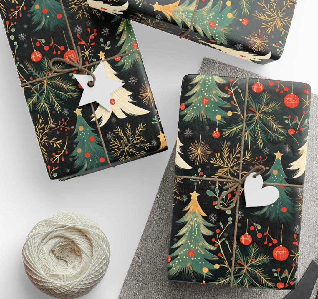 Retro Christmas Wrapping Papers, Festive Xmas Gift Wrap, 1950s Decor ...