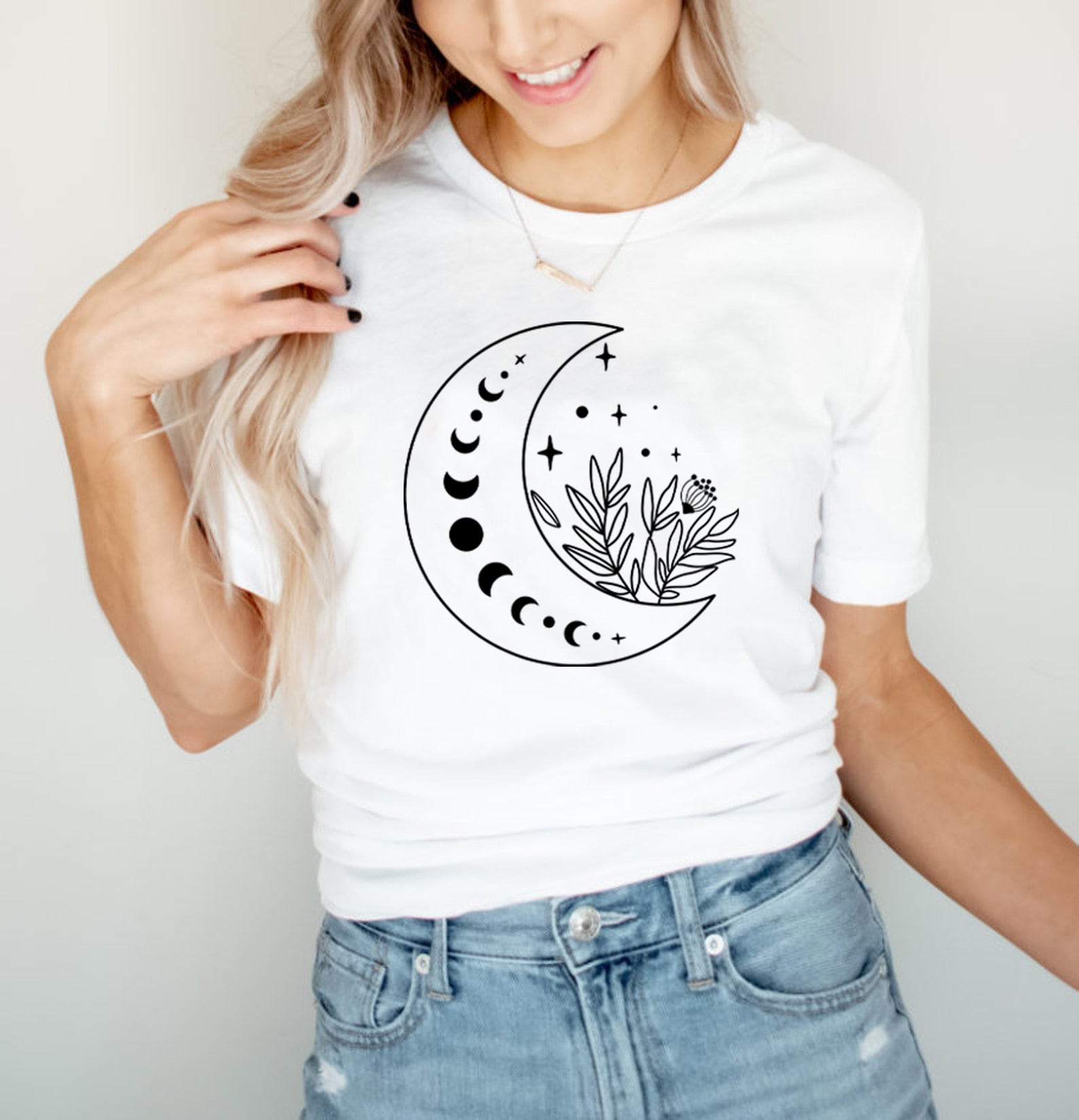 Floral Moon Shirt, Moon Shirt, Moon Wildflower Shirt, Moon Phases Shirt ...