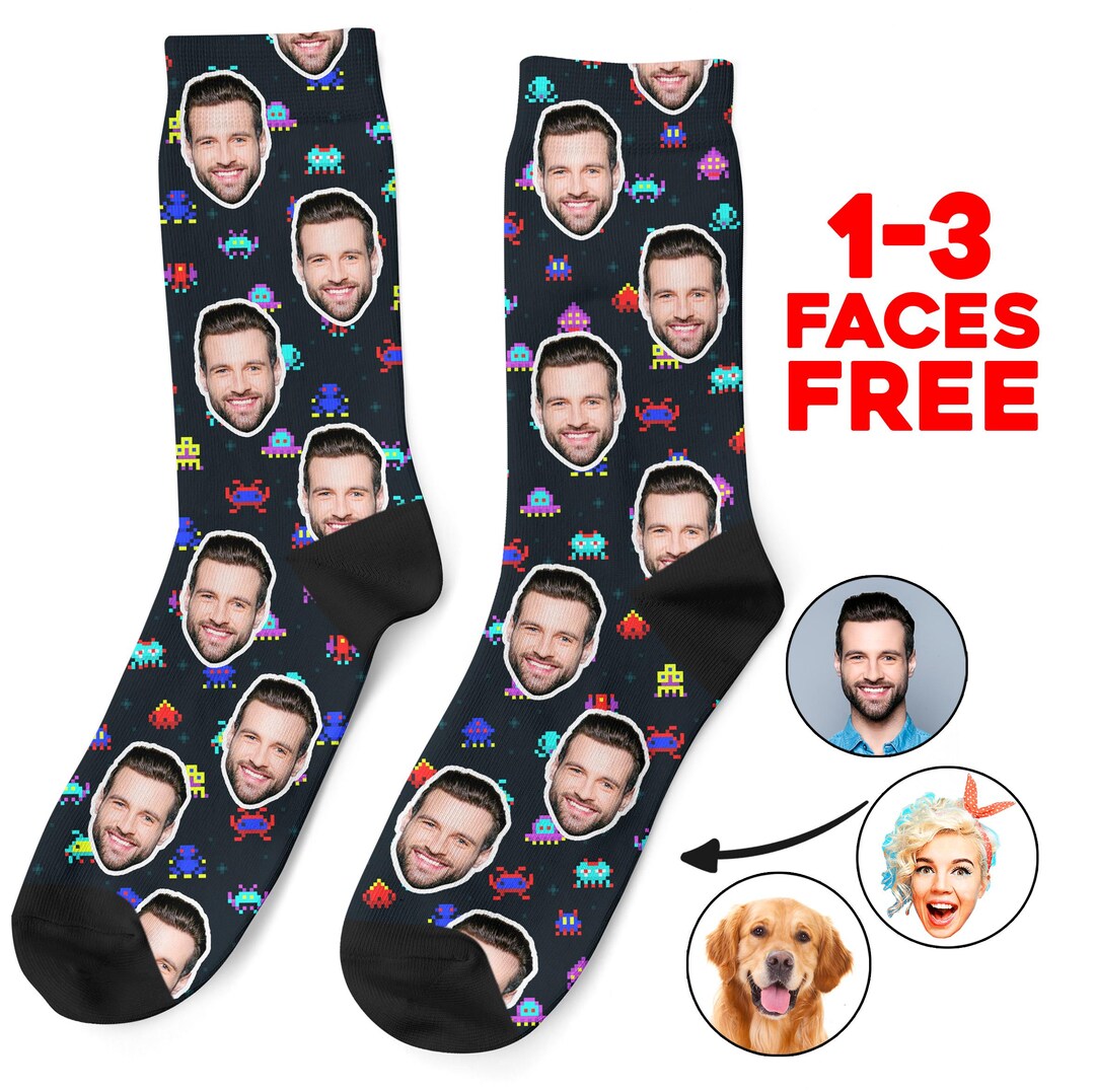 Custom Face Socks, Retro Game Face Photo Socks, Personalized Gaming ...
