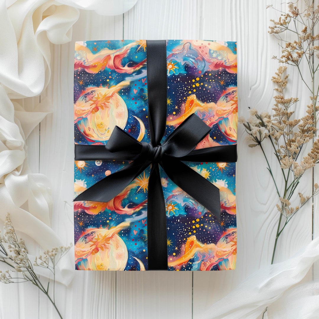 Celestial Wrapping Papers - Moon, Sun, and Stars Gift Wrap, Galaxy Gift ...