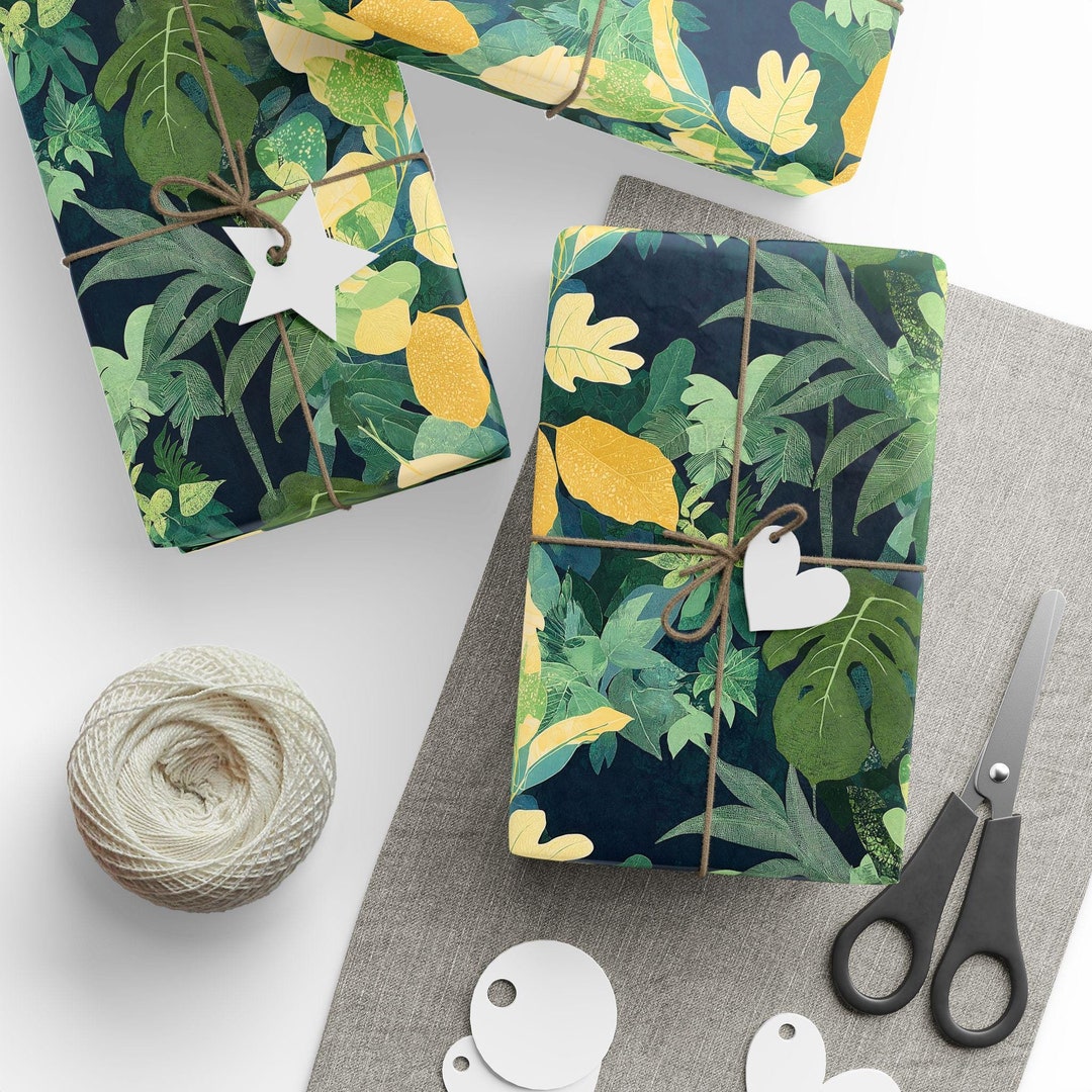 Tropical Leaves Gift Wrapping Papers, Jungle Garden Wrap Roll, Green ...