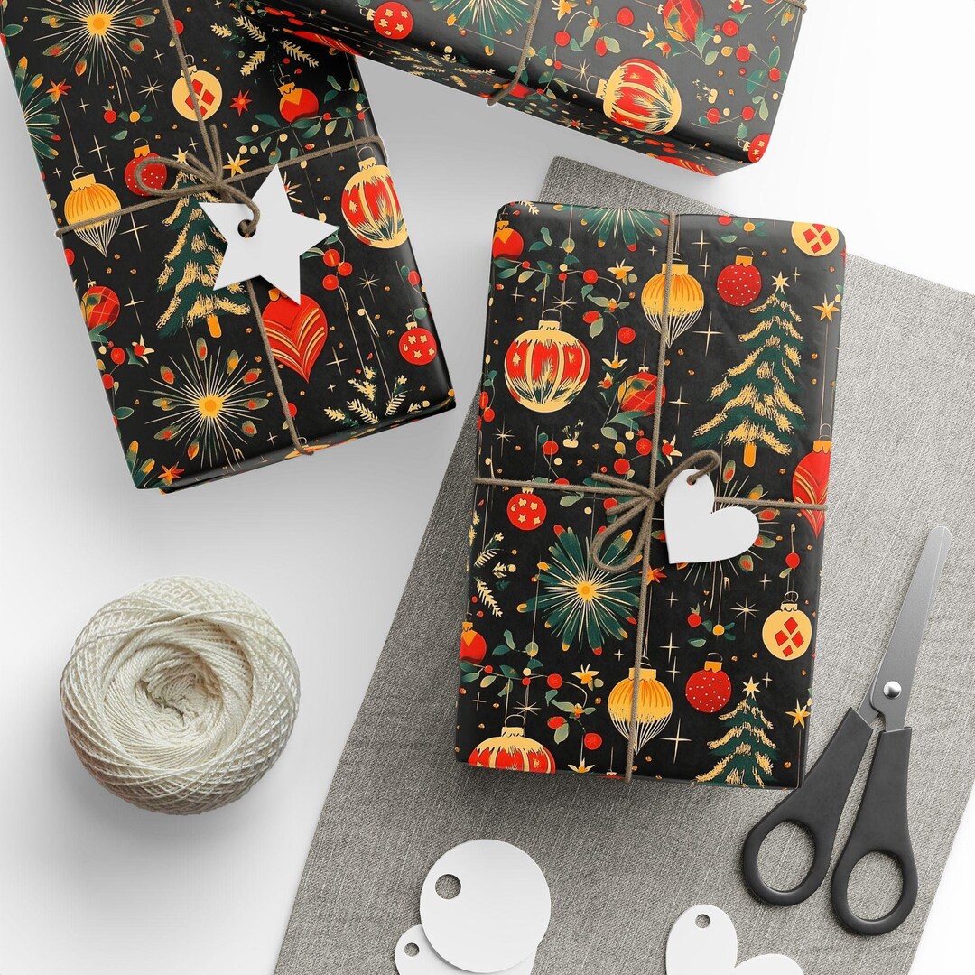Retro Wrapping Paper, Christmas Vintage Style, 1950s Decor Gift Package ...