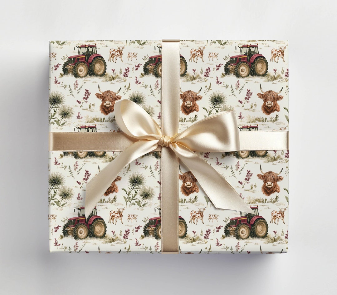 Wrapping Paper, Tractor Gift Wrap, Highland Cow Roll Wrap, Farm Gift ...