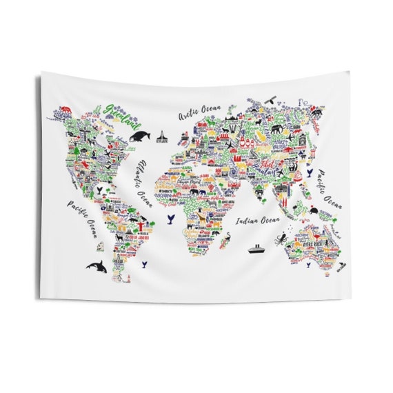 World Map Tapestry Map Tapestry World Map Wall Decor World Etsy
