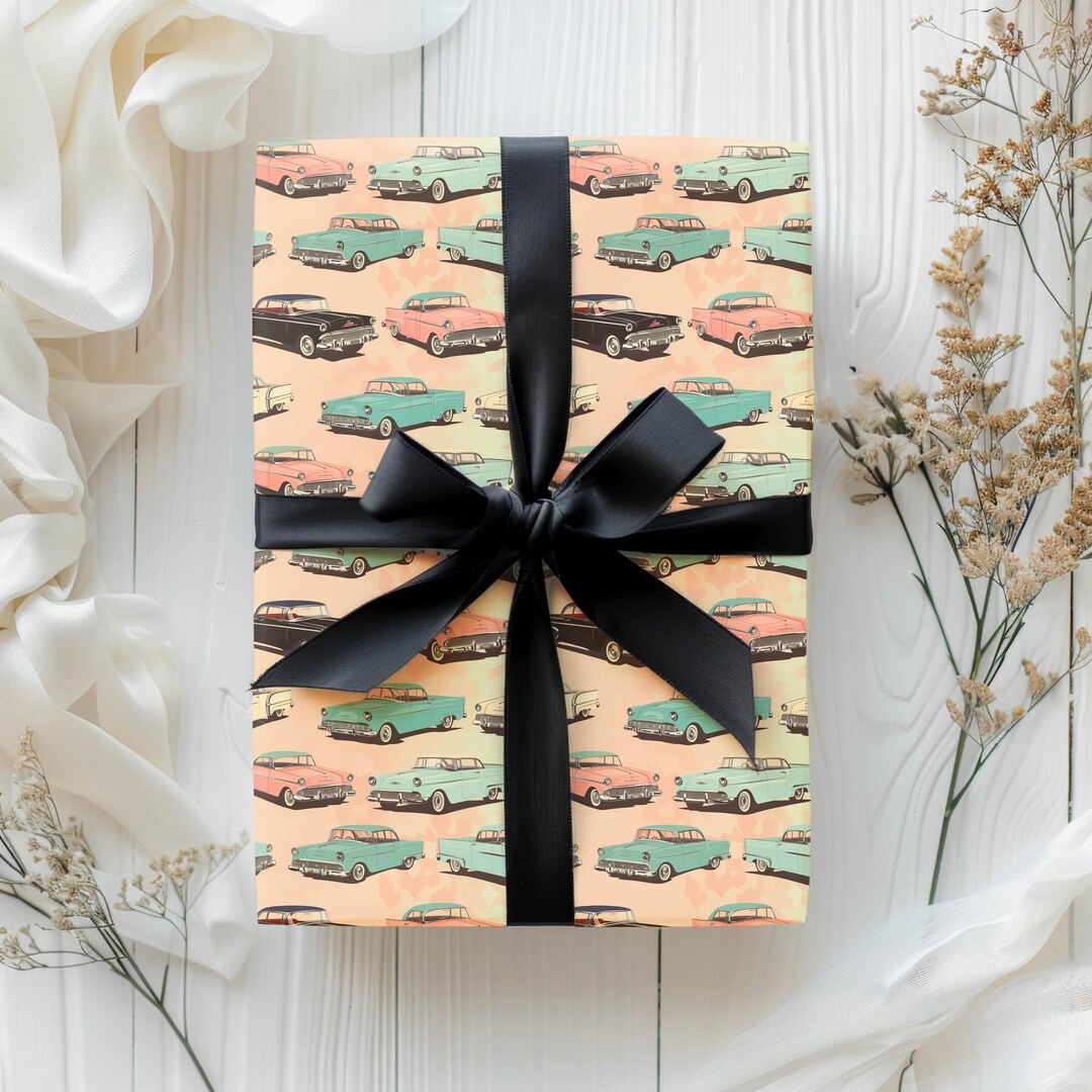 Wrapping Papers, Vintage Cars Gift Wrap, Classic Cars Wrapping Paper ...