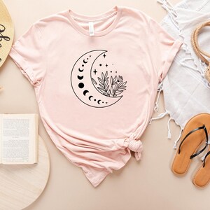 Floral Moon Shirt, Moon Shirt, Moon Wildflower Shirt, Moon Phases Shirt ...