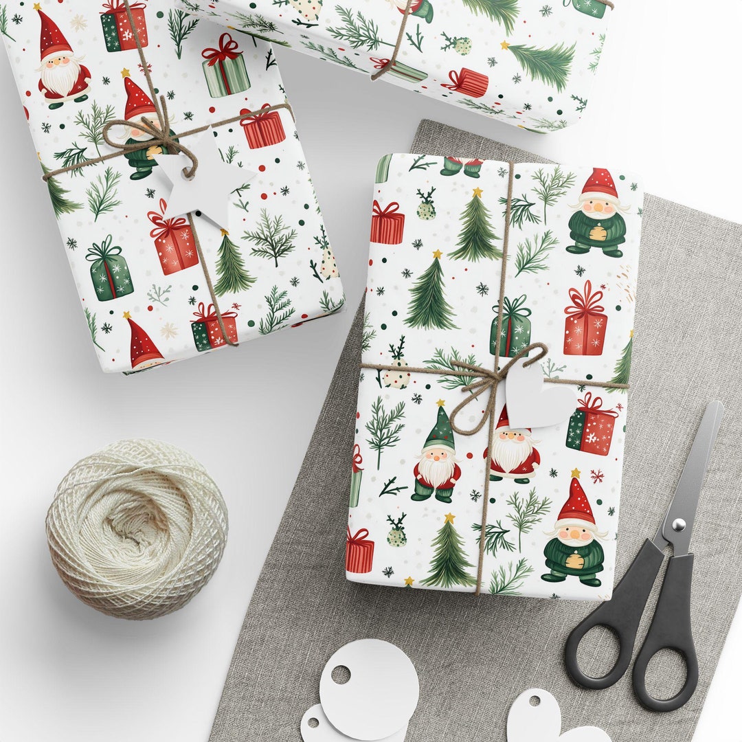Gnome Christmas Wrapping Papers, Retro Christmas Gift Wrap, Gnome ...