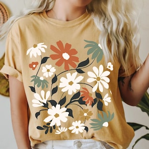Retro Flowers Tshirt, Boho Wildflowers, Floral Nature Shirt, Oversized ...