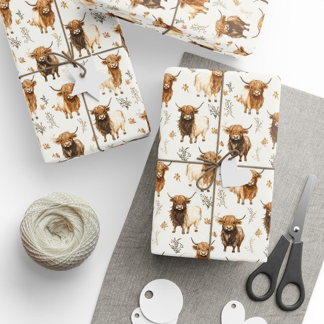 Wrapping Papers Gift Wrap Roll Highland Cows Farm Farmer Heifer, Rustic ...