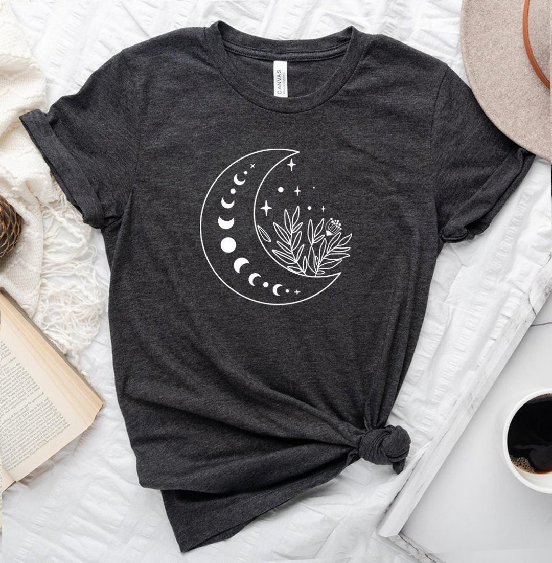 Floral Moon Shirt, Moon Shirt, Moon Wildflower Shirt, Moon Phases Shirt ...