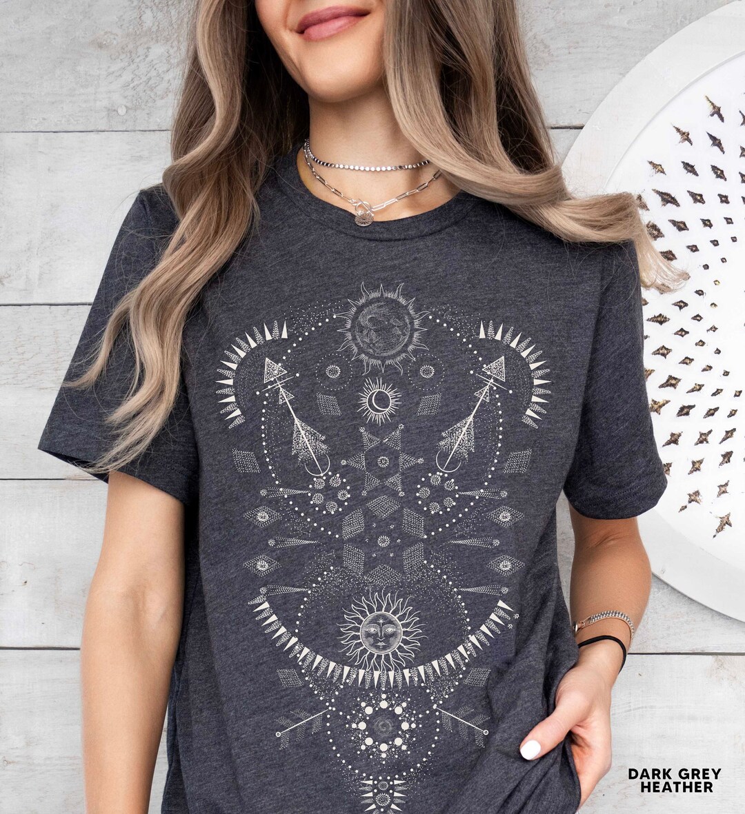 Sun and Moon Shirt, Celestial Moon Tee, Spiritual T-shirt, Boho Vintage Tee, Ethnic Bohemian ...