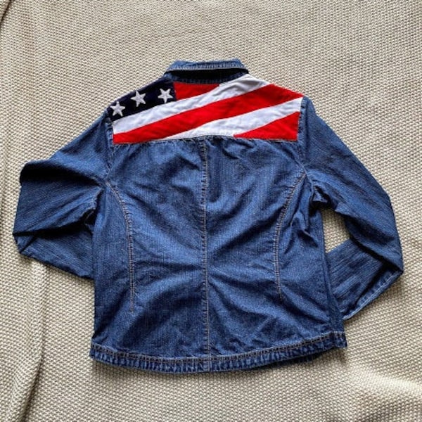 American Flag Denim Jacket - Etsy