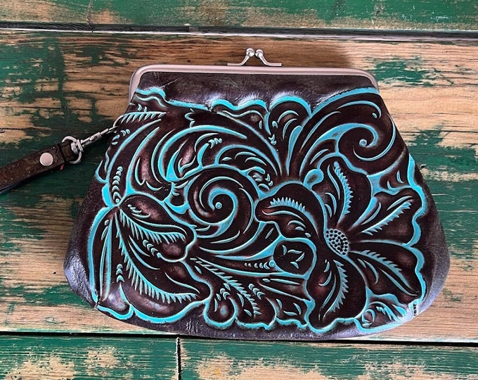 Patricia Nash Tooled Leather Clam Shell Wristlet Purse Wallet, Dark ...