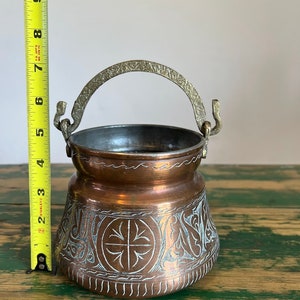 Turkish Engraved Copper Bucket W/ Brass Handle, Vintage Home Decor, for ...