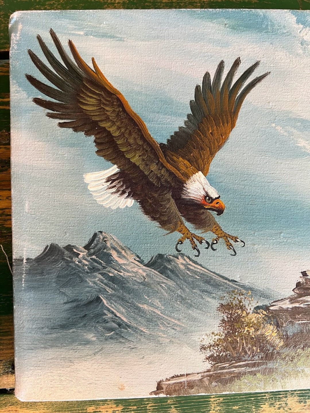 Bald Eagle Landscape Original W. Amadio Painting, Signed, Vintage Art, Patriotic Summer Decor ...