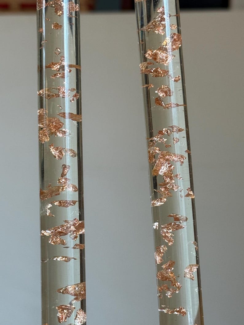 Mid Century Lucite Candlesticks, Set of 2, Clear Lucite W/ Copper ...