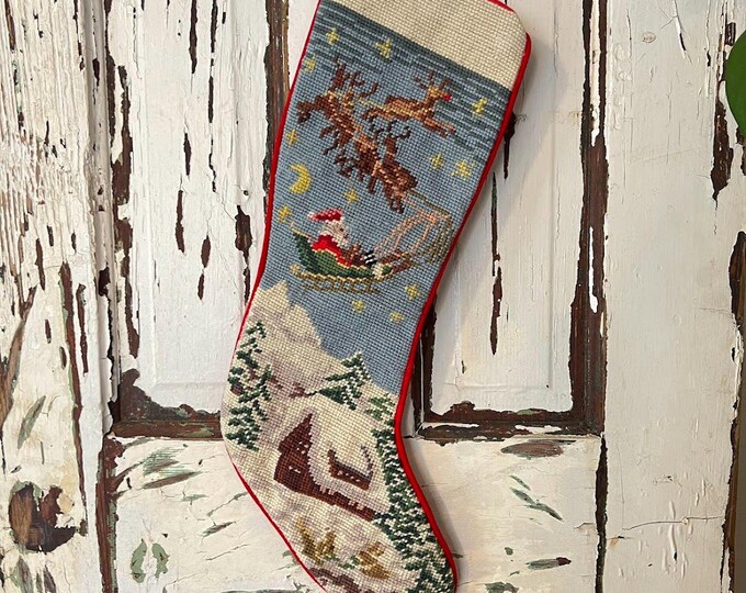 Vintage Needlepoint Stocking, Handmade Traditional Christmas Decor ...