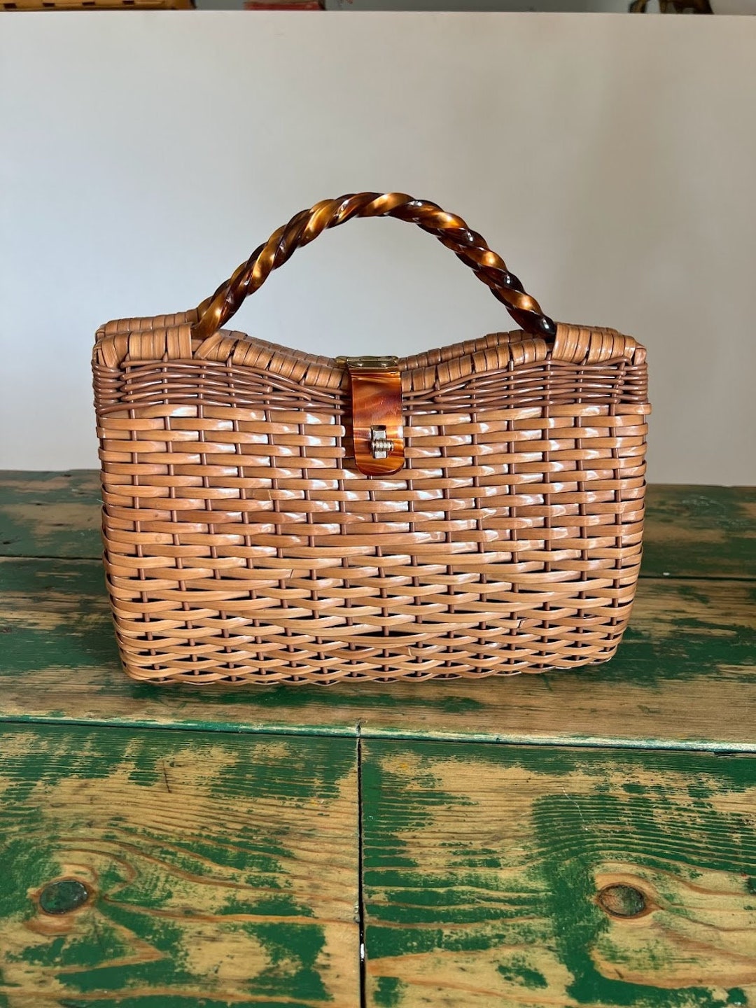 1950s Hong Kong Woven Plastic Purse W/ Lucite Handles & - Etsy