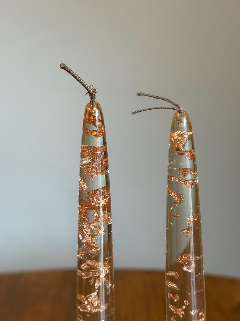 Mid Century Lucite Candlesticks, Set of 2, Clear Lucite W/ Copper ...