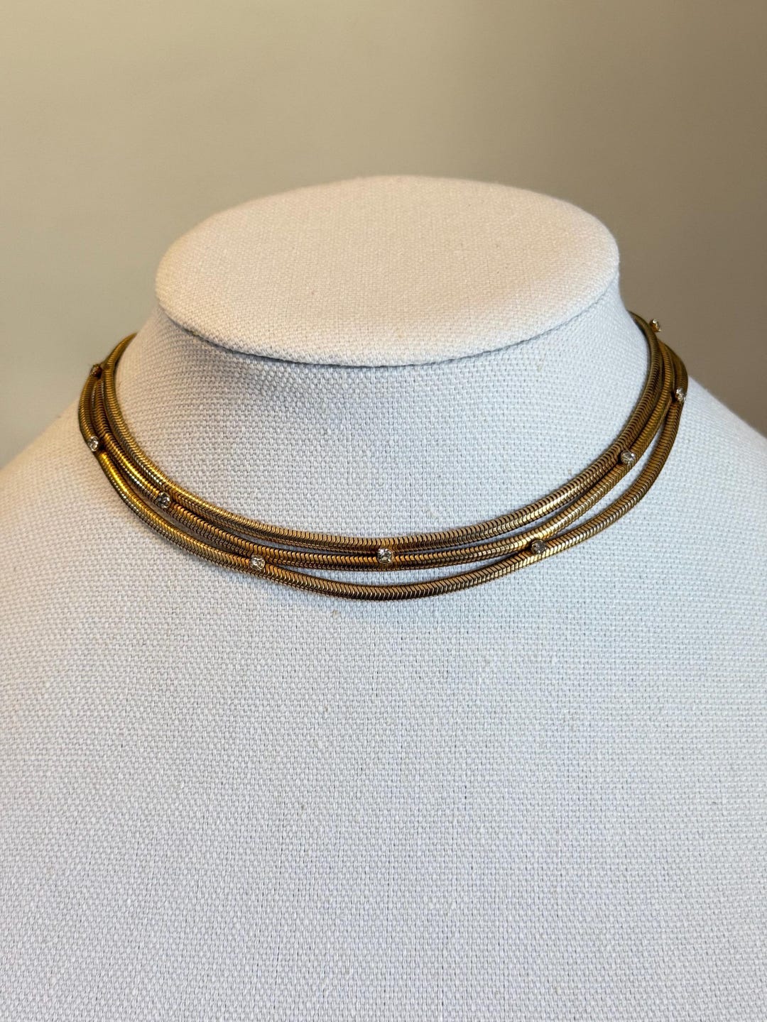 Three Strand Chain Choker Necklace W/ Rhinestone Crystals, Short 14 ...