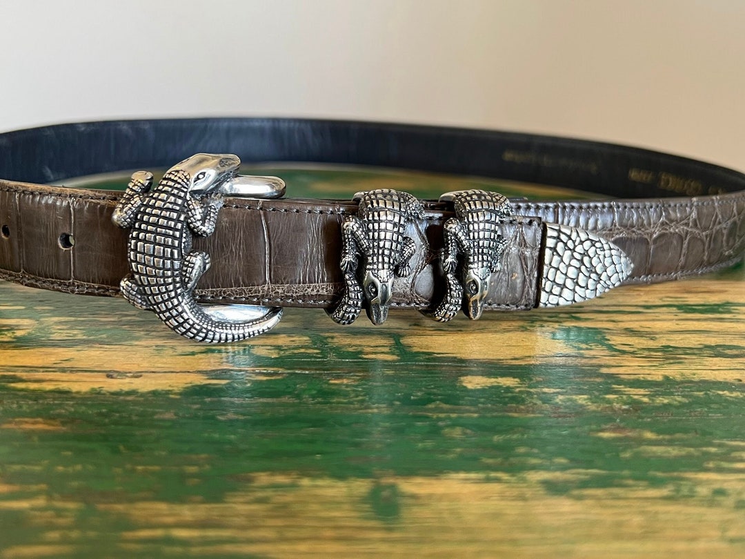 Sterling Silver Jeff Deegan Alligator Belt Buckle Set, Vintage ...