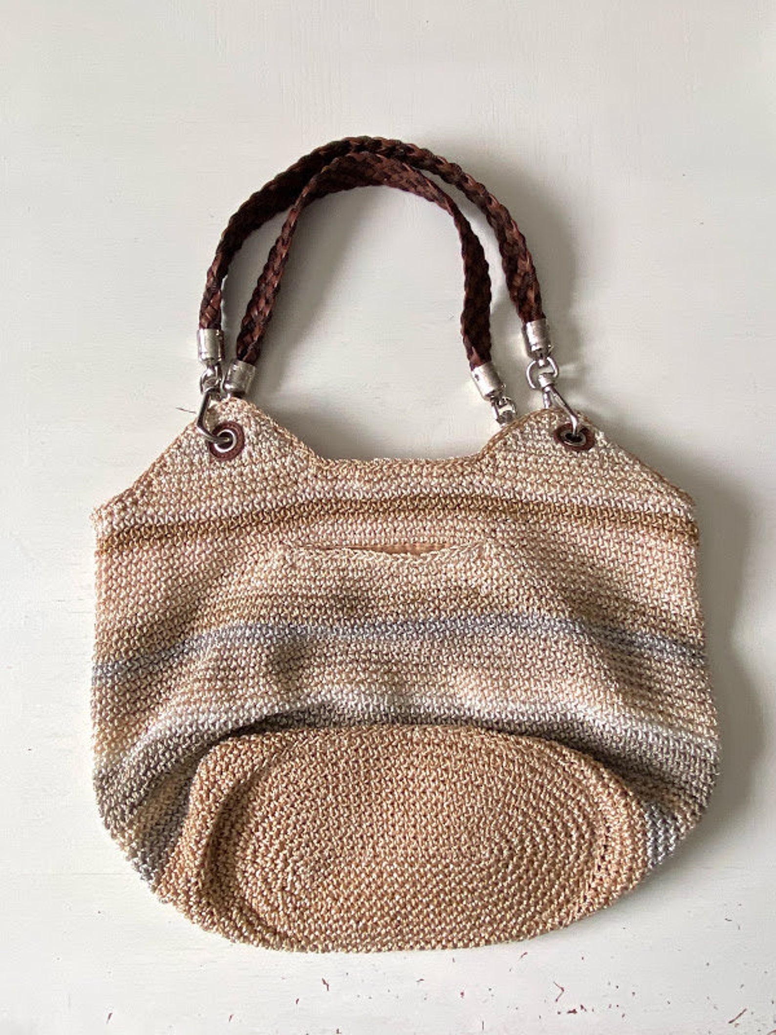 The Sak Crocheted Purse w/ Leather Braided Handbag Straps | Etsy The Sak Crocheted Purse w/ Leather Braided Handbag Straps | Etsy