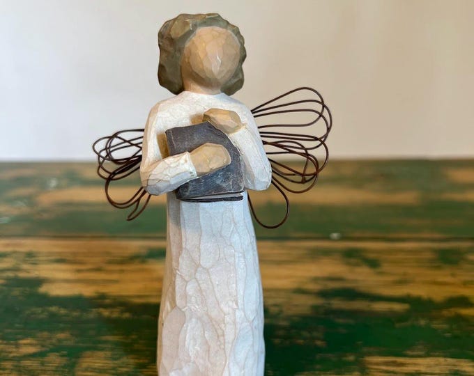 1999 Willow Tree Angel of Learning Figure, 5.5" Resin Angel W/ Book and ...